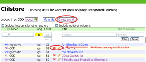 CLILstore unit 810: Treoracha chun aonad Clilstore a dhéanamh